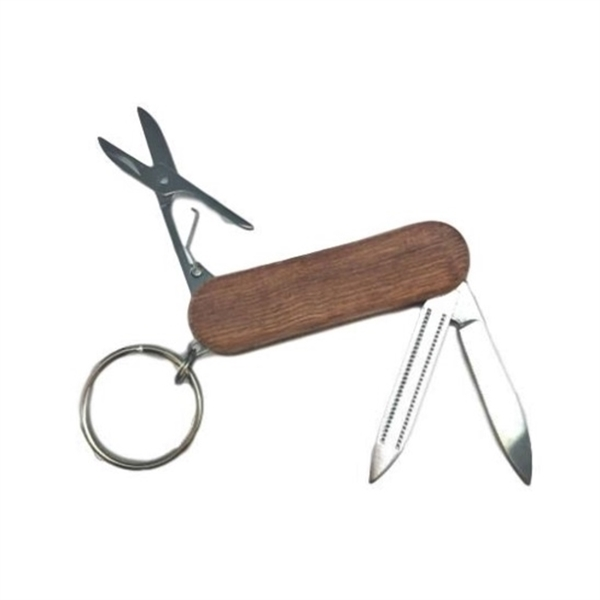 Wooden 3 Function Pocket Knife with Key Ring - Merch.com